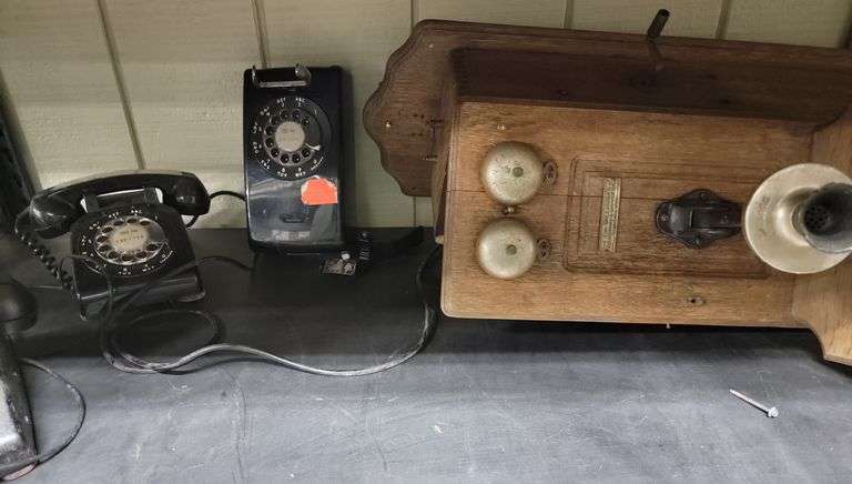 Vintage Rotary Phones, Antique Oak Wall Phone - Dixon's Auction at Crumpton