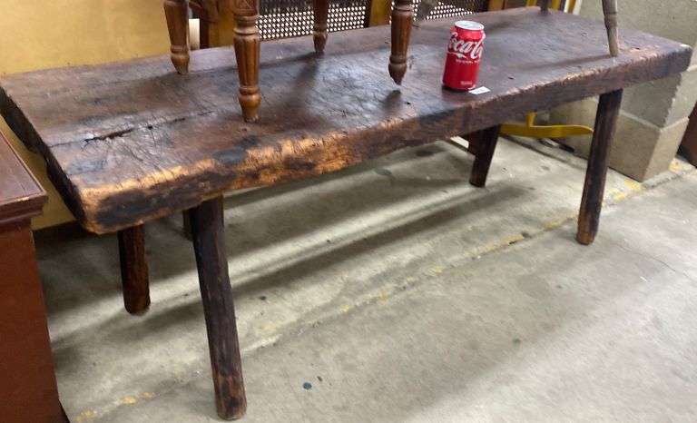 Antique Splay Leg Chopping Block Bench - Dixon's Auction at Crumpton