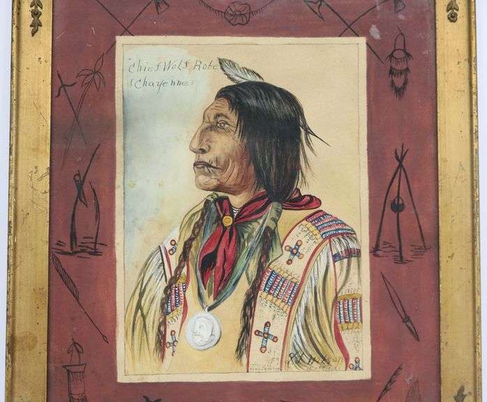 Vintage watercolor portrait of Cheyenne Chief Wolf Robe - Dixon's ...