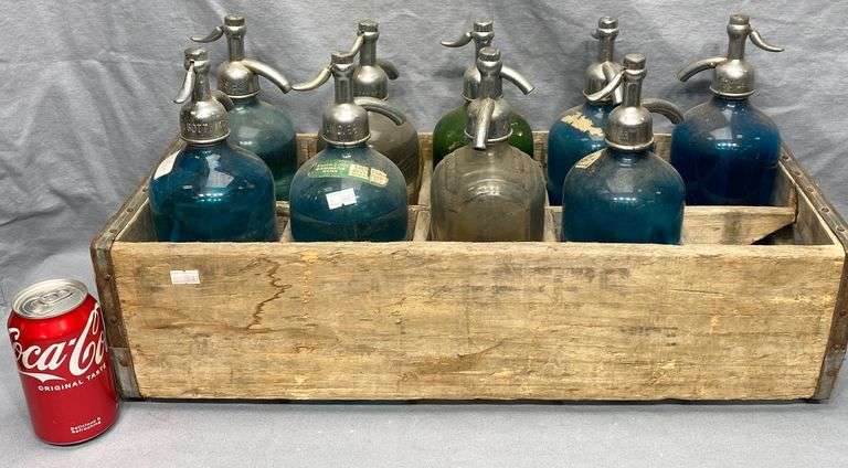 9 Vintage Seltzer Bottles W/ Crate - Dixon's Auction at Crumpton