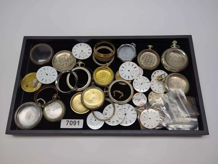 Lot Of Pocket Watch Dials, Movements, Cases & Parts - Dixon's Auction ...
