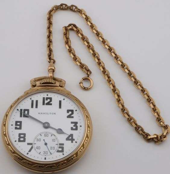 Hamilton 992B Railroad Grade 21J Pocket Watch Original Gf Case W/Chain ...