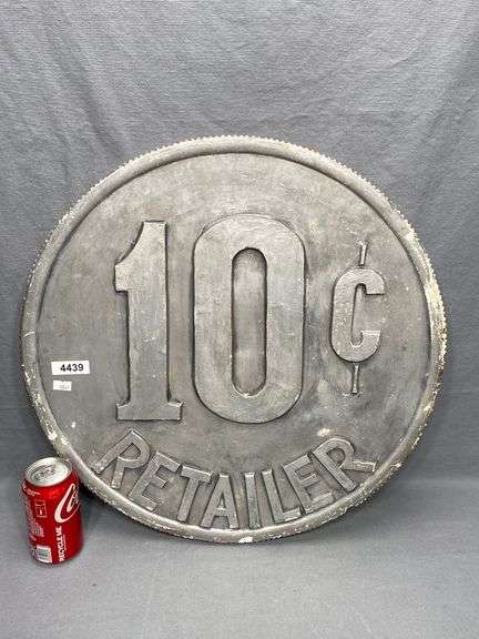 Vintage 10 Cents Retailer Advertising Sign - Dixon's Auction at Crumpton