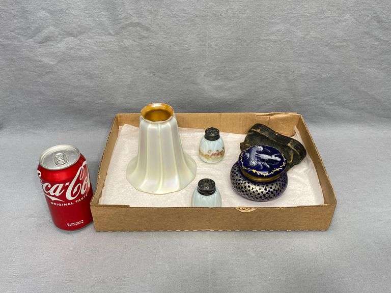 Lot Enamel Painted Mary Gregory Style Cobalt Dresser Box, S&P Shakers ...