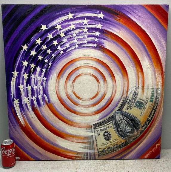 Outsider Art American Flag Dollar Bill Oil Painting - Dixon's Auction ...