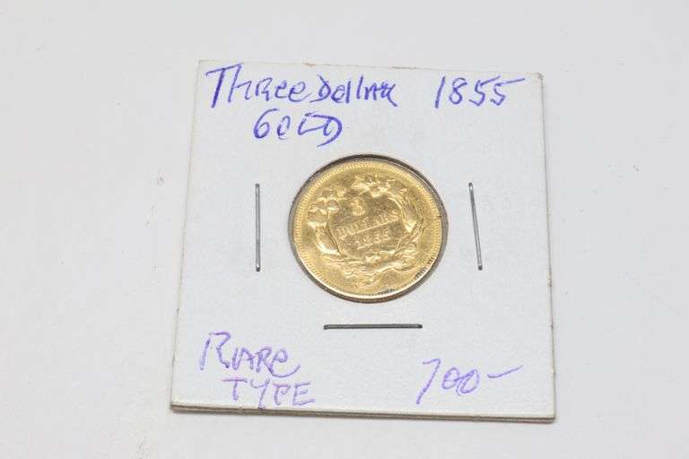 1855 $3 Gold Coin, Rare Type - Dixon's Auction at Crumpton