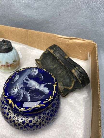 Lot Enamel Painted Mary Gregory Style Cobalt Dresser Box, S&P Shakers ...