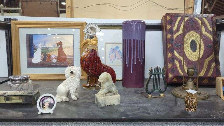 Lot Framed Disney Lithograph Print, Staffordshire Dog, Foo Dog, Art ...