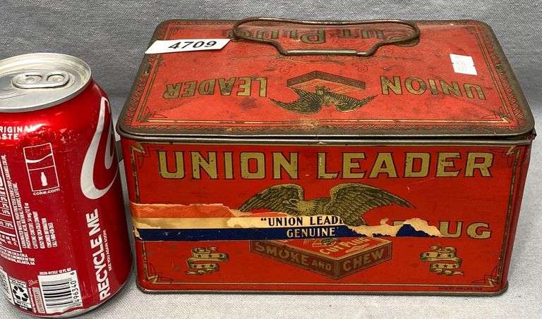 Antique Union Leader Tobacco Tin - Dixon's Auction at Crumpton