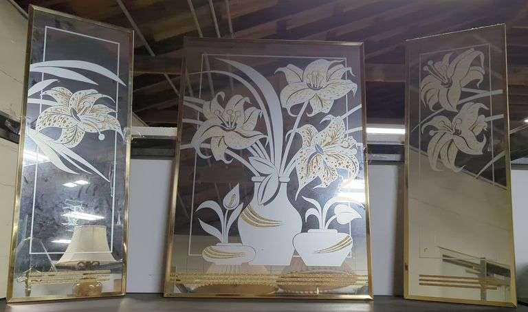 (3) Matching Floral Decorated Wall Mirrors - Dixon's Auction at Crumpton