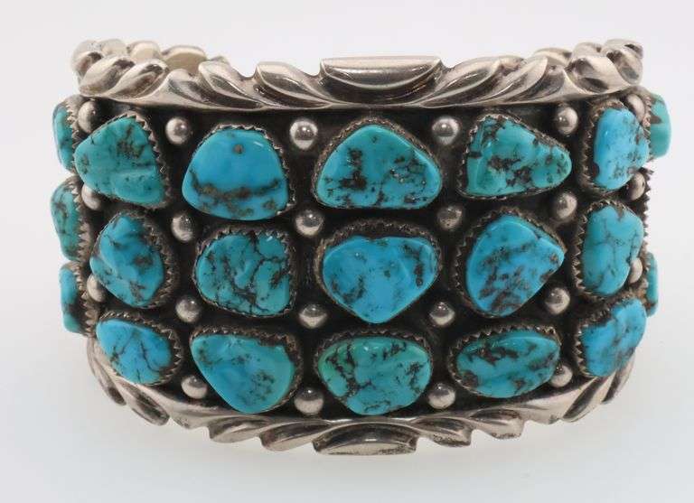 Native American Silver B. Touchine Turquoise Cuff Bracelet 2.8 ozt ...