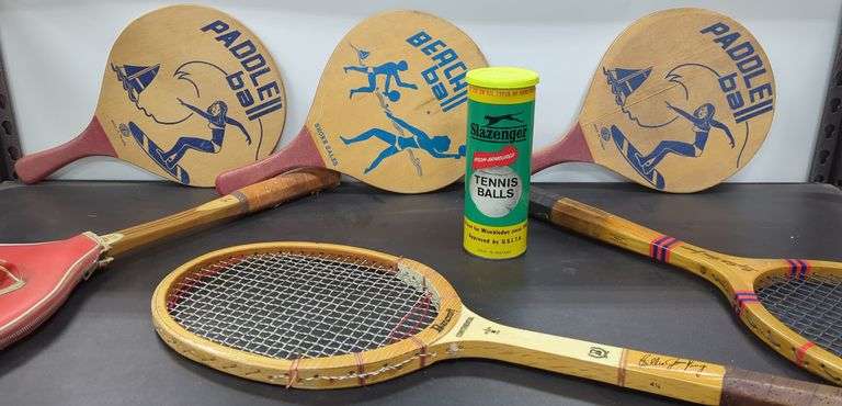 Lot of Vintage Paddle Ball & Tennis Rackets - Dixon's Auction at Crumpton