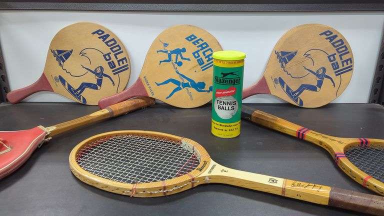 Lot of Vintage Paddle Ball & Tennis Rackets - Dixon's Auction at Crumpton