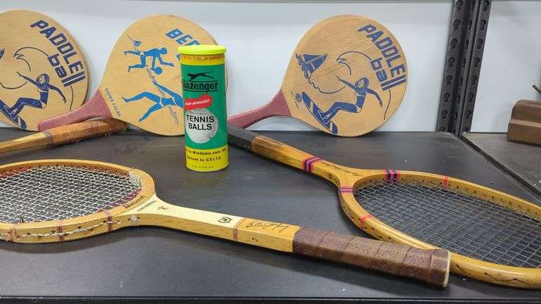Lot of Vintage Paddle Ball & Tennis Rackets - Dixon's Auction at Crumpton