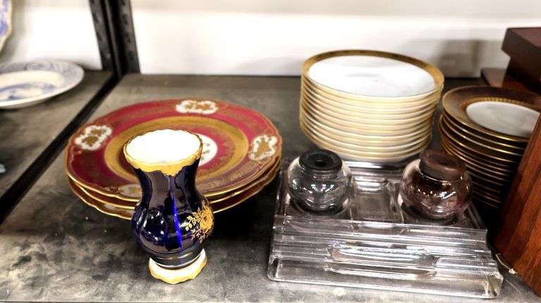 Lot Vintage Post Office Box, Glass Inkwell Set, Limoges Dishes, Frames ...
