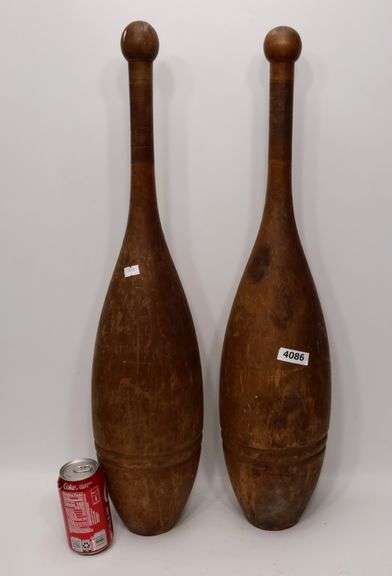 Pair Antique Turned Wood Exercise Clubs - Dixon's Auction at Crumpton