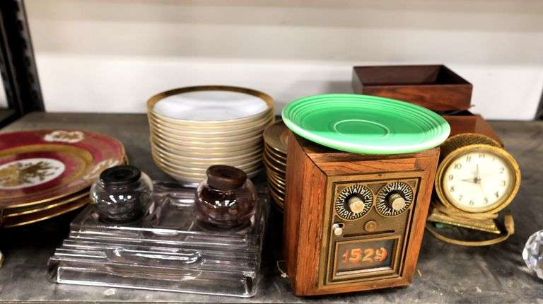Lot Vintage Post Office Box, Glass Inkwell Set, Limoges Dishes, Frames ...