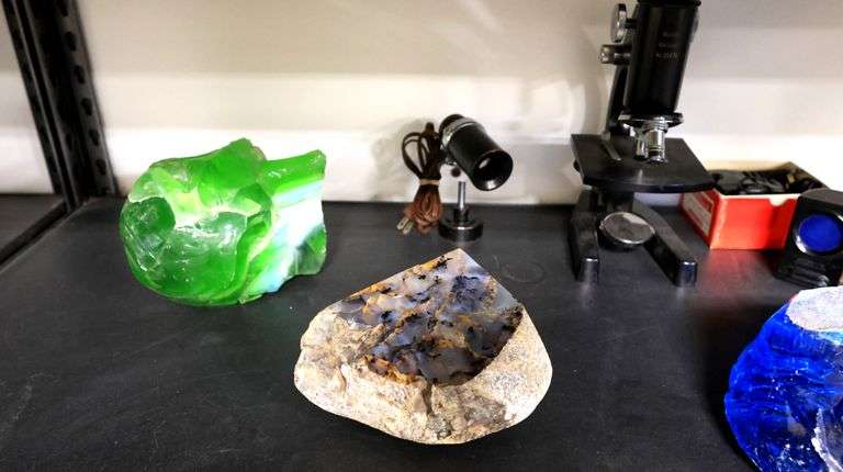Lot of Geologic Specimens & Slag Glass, Microscope & Light Etc. - Dixon ...