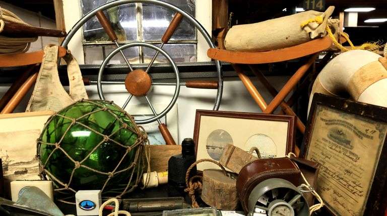 Lot of Vintage Nautical Items, Ships Wheel, Glass Float Ball, Ships Log ...