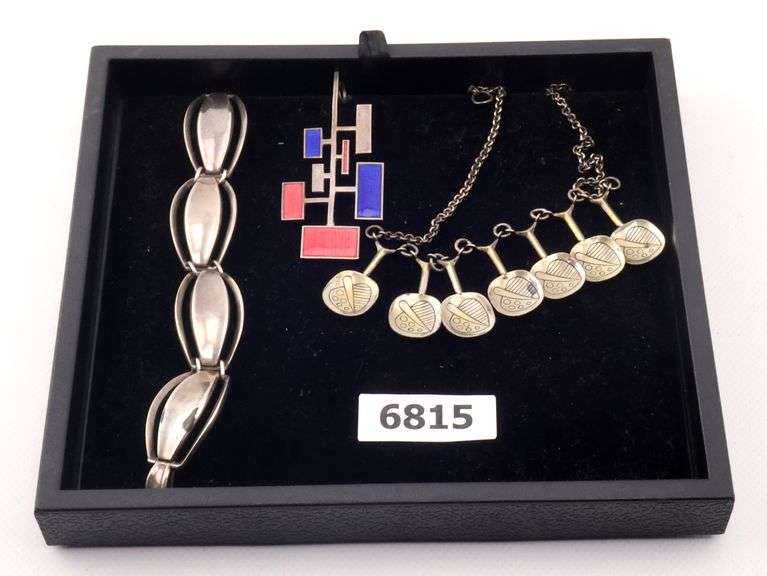 Just a. Sterling Silver Bracelet, Borgila Swedish MCM Necklace and Meka ...