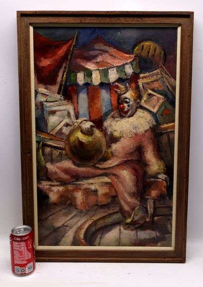Philippe Alfieri Oil on Canvas Painting of Circus Clown, Restored ...