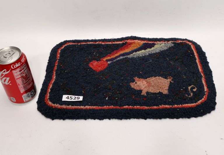 Primitive Pig Hooked Rug - Dixon's Auction at Crumpton