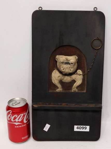 Primitive Folk Art Chalkware Bulldog Wood Pipe Rack - Dixon's Auction ...