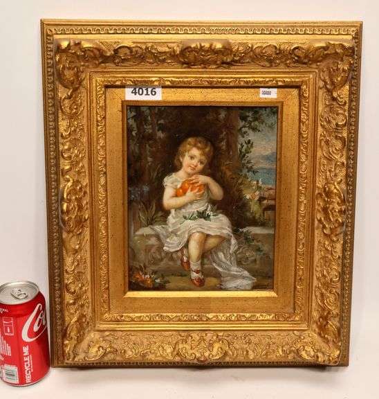 Rococo Style Oil on Panel Painting of Little Girl, Signed Lower Right ...