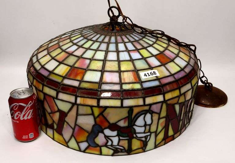 Vintage Nicola Pizza Stained Glass Hanging Light Fixture - Dixon's ...