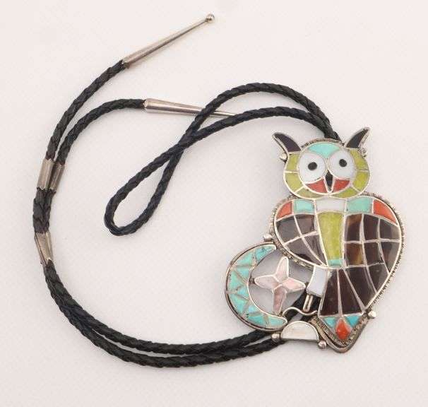 Native American Silver Inlaid Owl Bolo Signed the - Ted Etsitty - Dixon ...