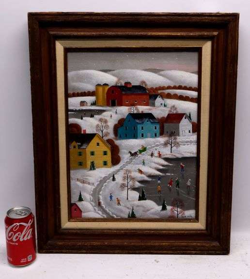 Steve Klein Folk Art Winter Landscape Painting - Dixon's Auction at ...
