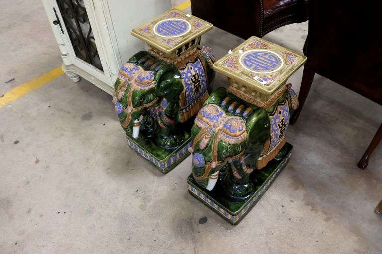 Pair Asian Ceramic Elephant Garden Stools - Dixon's Auction at Crumpton