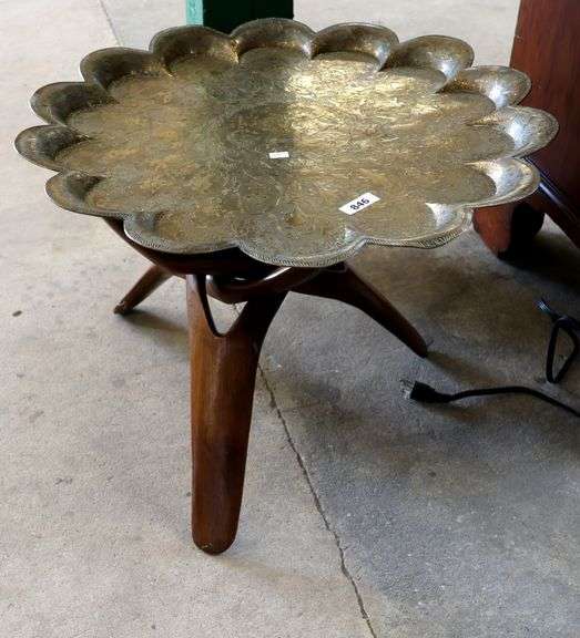 MCM Cocktail Table with Ethnographic Brass Tray Top - Dixon's Auction ...