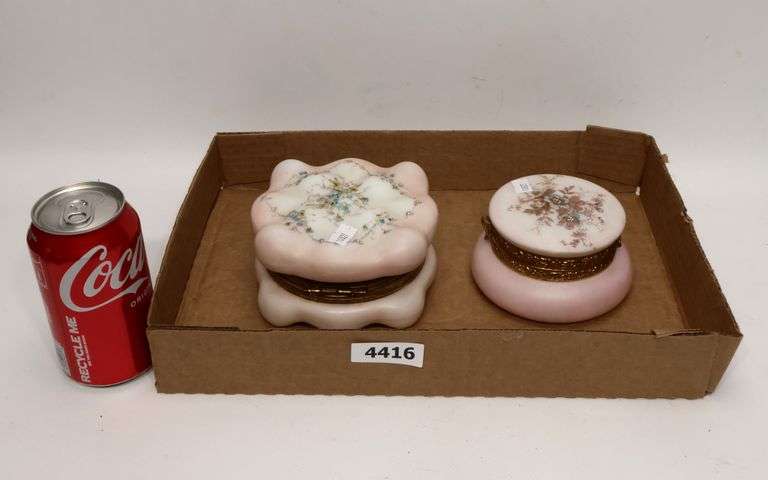 2 Antique Glass Dresser Boxes-1 Signed Wavecrest - Dixon's Auction at Crumpton