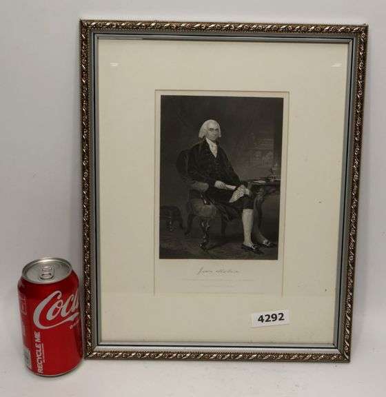 Antique Portrait Print of James Madison - Dixon's Auction at Crumpton