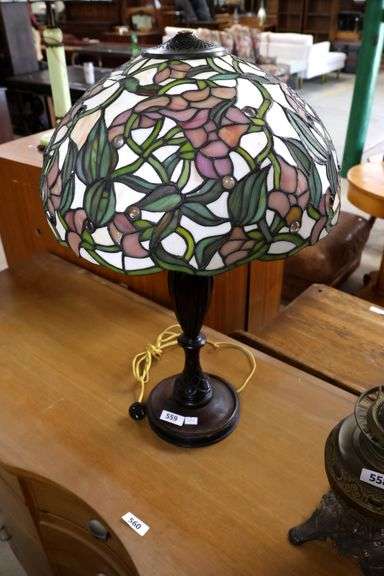 Modern Leaded Stained Glass Lamp, Missing Finial - Dixon's Auction at ...