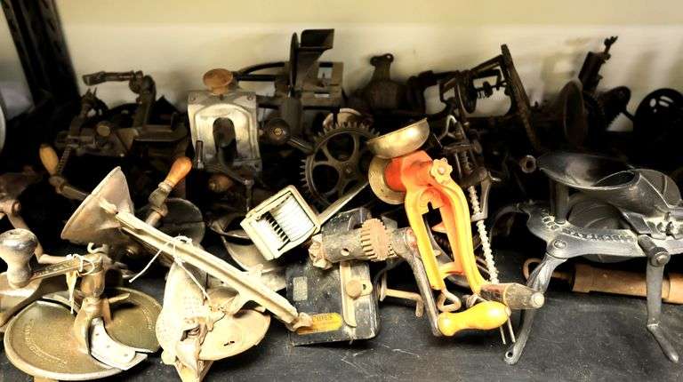 Lot of Primitive Metal Kitchen Tools, Cherry Pitters, Fruit Press ...