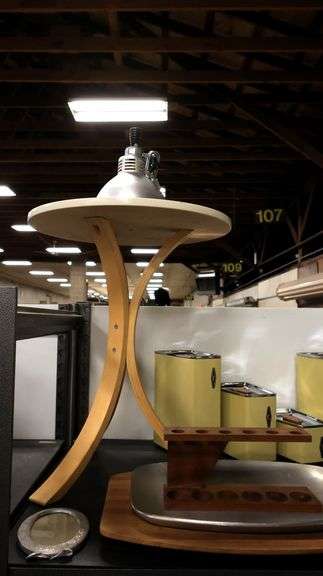 Lot of MCM Style Decor, Canister Set, Serving Trays, Pipe Stand, Tables ...