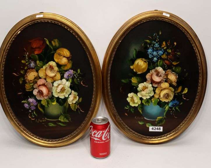 Pair Vintage Still Life Oil Paintings Signed R.Rosini-One with Chips to ...