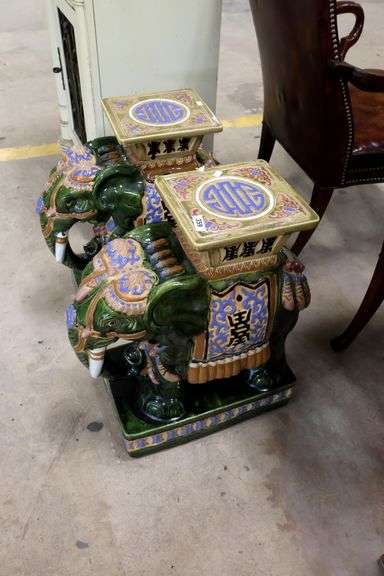 Pair Asian Ceramic Elephant Garden Stools - Dixon's Auction at Crumpton