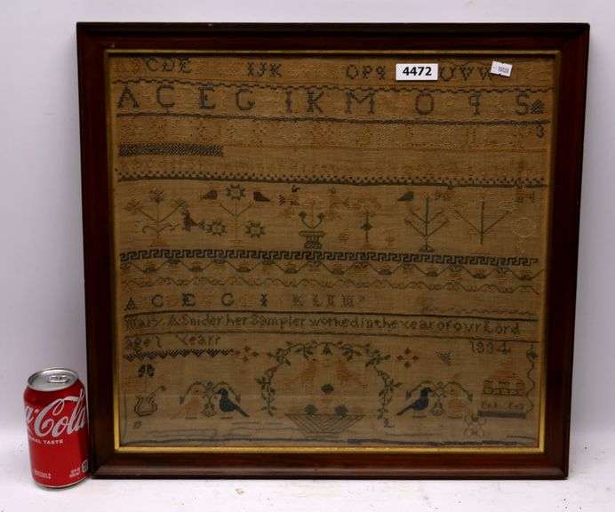 Antique American Schoolgirl Needlework Sampler Signed Mary Snider 1834 ...
