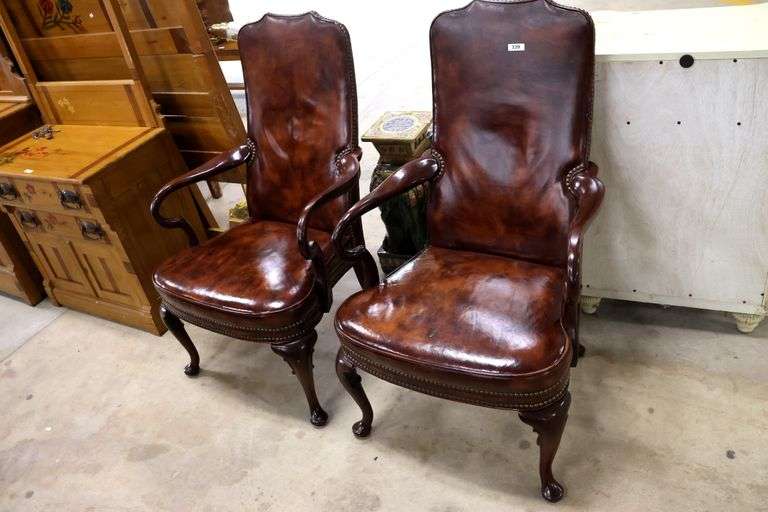 Pair Tacked Brown Naugahyde Office Chairs - Dixon's Auction at Crumpton