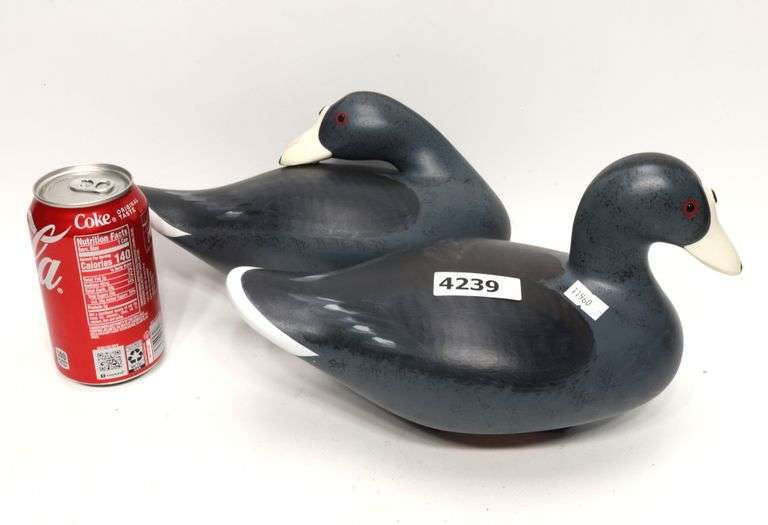 Pair Jim Pierce Coot Decoys - Dixon's Auction at Crumpton