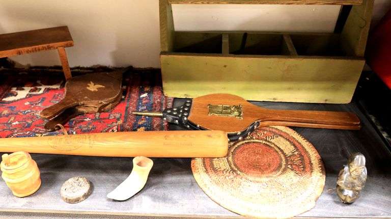 Lot Vintage Nelson Fox Baseball Bat, Fireplace Bellows, Carpet Etc ...