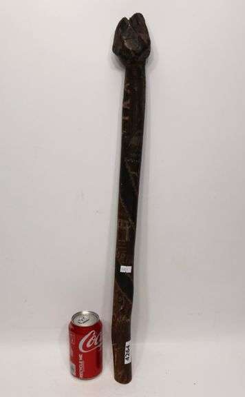 Folk Art Carved Snake Walking Stick-Missing One Eye - Dixon's Auction ...