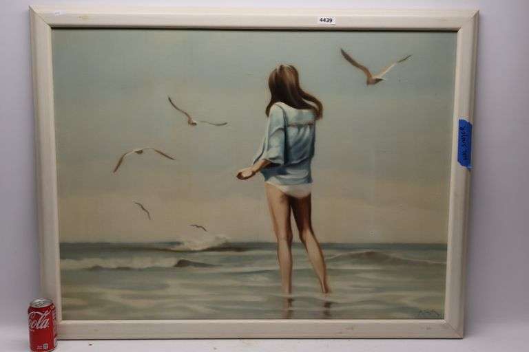 Hal Singer Acrylic on Canvas Painting of Girl on Beach - Dixon's ...