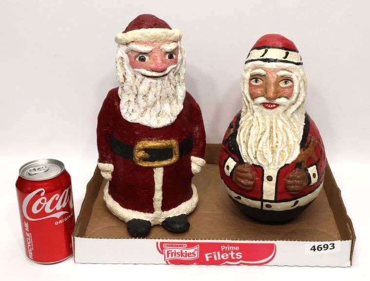 2 Folk Art Paper Mache Christmas Santa Claus Sculptures-Signed - Dixon ...
