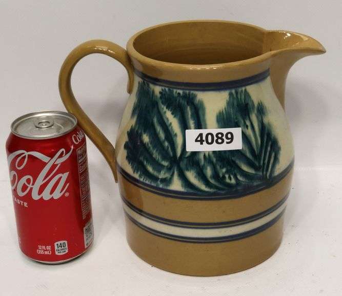 Antique Mocha Decorated Yellow Ware Pitcher, Restoration to Handle ...