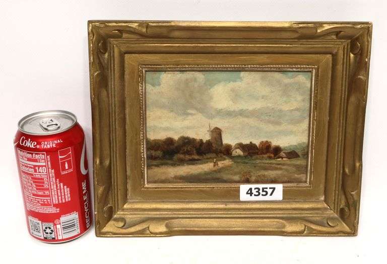 Vintage Dutch Windmill Scene Oil Painting - Dixon's Auction at Crumpton