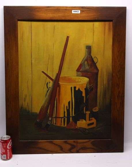 Vintage Rustic Still Life Painting of Paint Supplies - Dixon's Auction ...